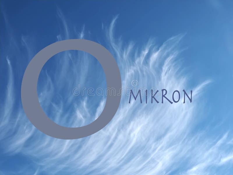 Omikron on Sky Background with Clouds Stock Image - Image of fonts ...
