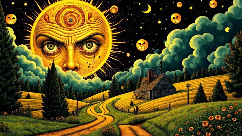 Ominous Crying Sun Over Earth As a Harbinger of Doom, Psychedelic ...