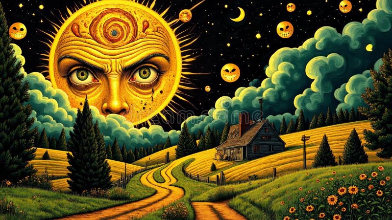 Ominous Crying Sun Over Earth As a Harbinger of Doom, Psychedelic ...