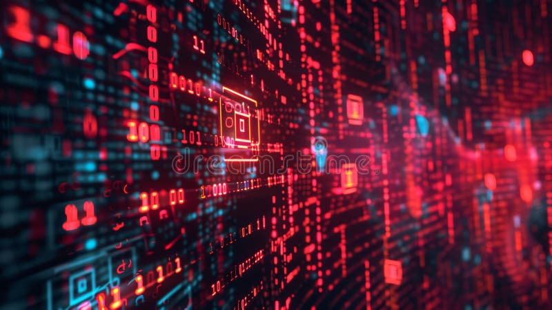 Ominous Data Breach Symbols Flashing in Red on a Dark Screen ...