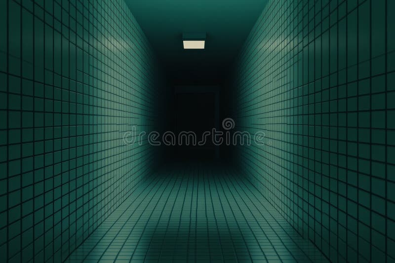 An Ominous Glowing Gate Stands at the End of a Dark Futuristic Corridor ...