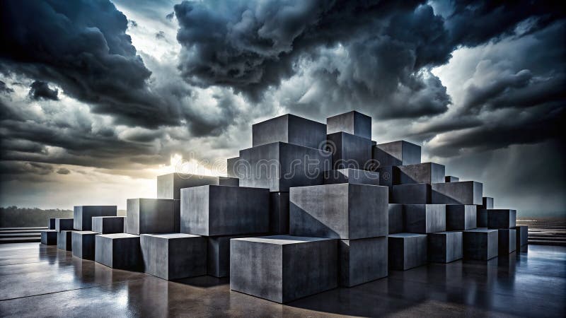 Ominous Monolithic Structures Pierce a Stormy Sky a Dramatic Abstract ...