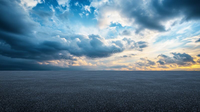 Ominous Storm Dramatic Sky Background with Dark Asphalt Underneath a ...