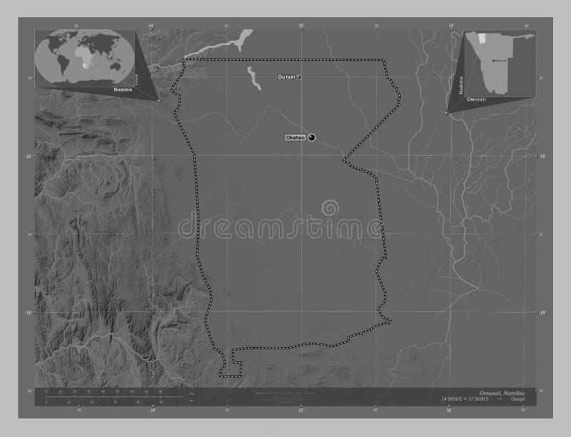 Omusati, Namibia. Grayscale. Labelled Points of Cities Stock ...