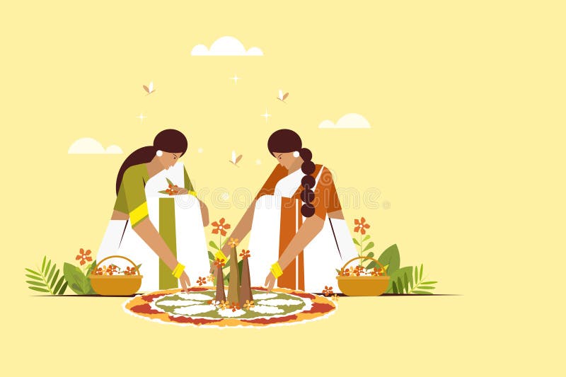 Traditionally Dressed Women Making Floral Designs on Floor Stock Vector ...