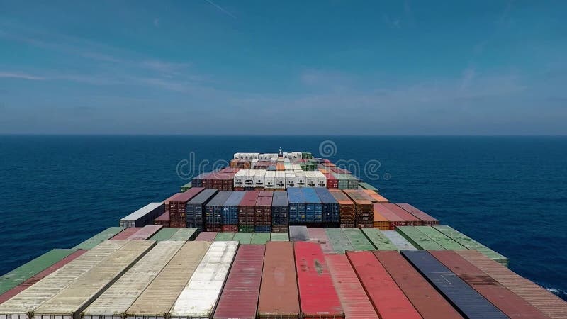 Onboard of Huge Container Ship during Underway, Center View, Foggy ...