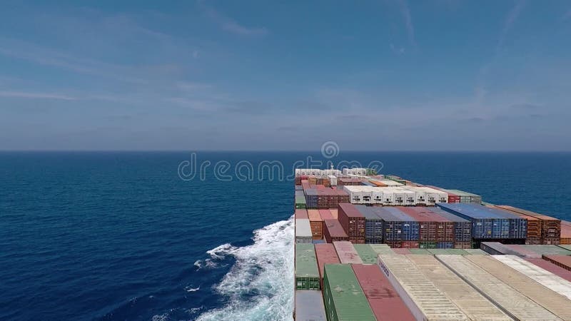 Onboard of Huge Container Ship during Underway, Center View, Foggy ...