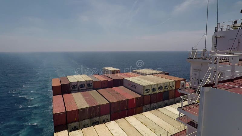 Onboard of Huge Container Ship during Underway, Center View, Foggy ...