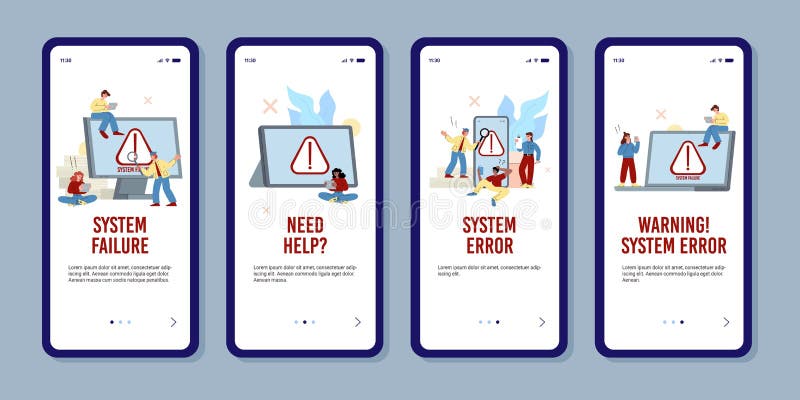 Mobile App Operating System Error Web Banner Mockup, Flat Vector ...
