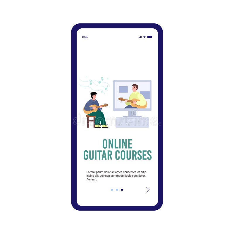 Onboarding Screen for Online Guitar Music Courses, Flat Vector ...