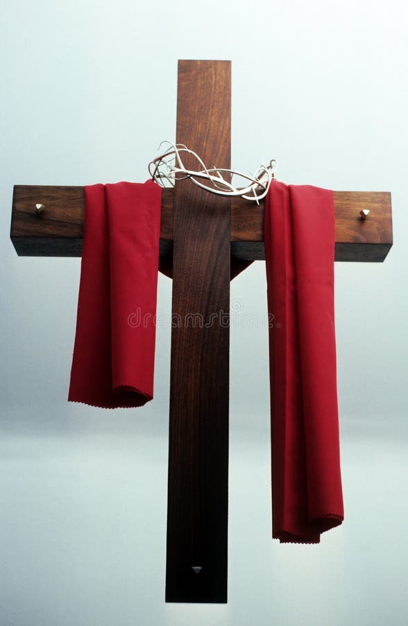 Wooden Cross with Red Cloth Stock Photo - Image of beautiful, pain ...