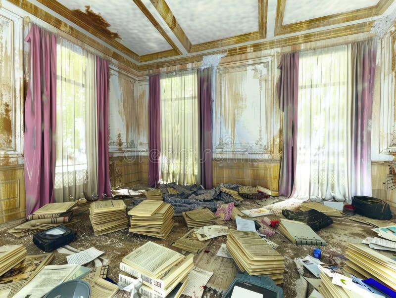 A Once Grand Room Now Left in Disarray Stock Illustration ...