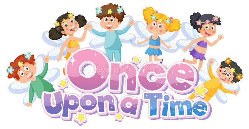 Once upon a Time Text with Fairy Cartoon Characters Stock Vector ...