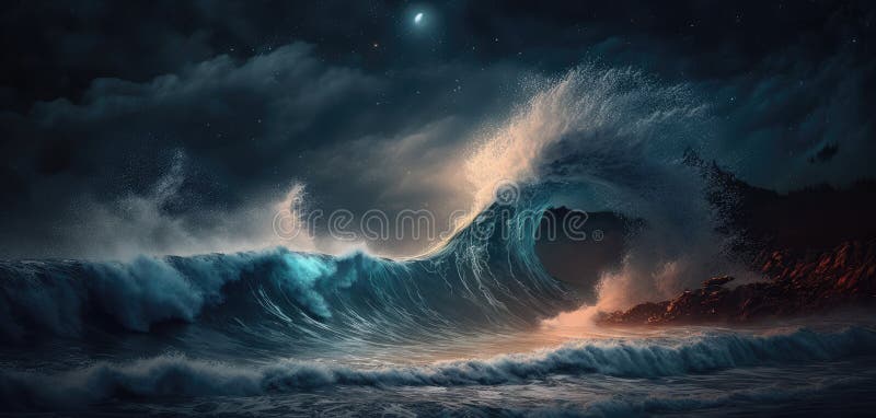 Ondas Do Mar Em Uma Tempestade Ilustração Stock - Ilustração de nuvens ...