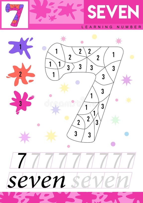 Learn Numbers 7. Seven. Kids Learn To Count Worksheet. Children ...