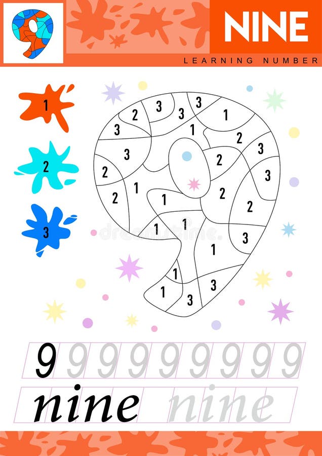 Learn Numbers 9. Nine. Kids Learn To Count Worksheet. Children ...