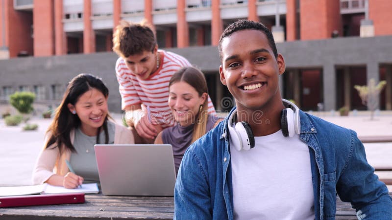One African American High School Student Smiling Looking at Camera ...