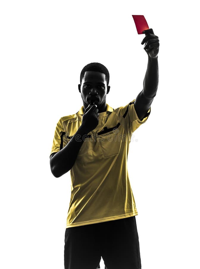 One African Man Referee Standing Showing Red Card Silhouette Stock ...