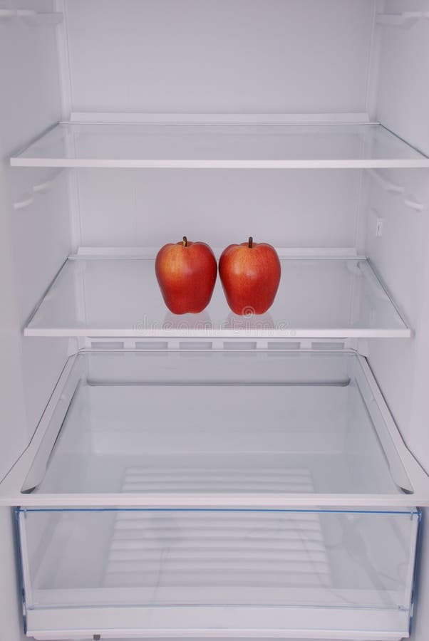 One Apple in Open Empty Refrigerator. Stock Photo - Image of cool ...