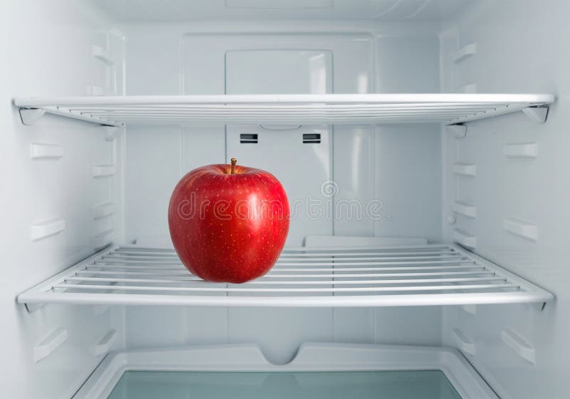 Only One Apple on a Shelf in the Fridge Stock Illustration ...