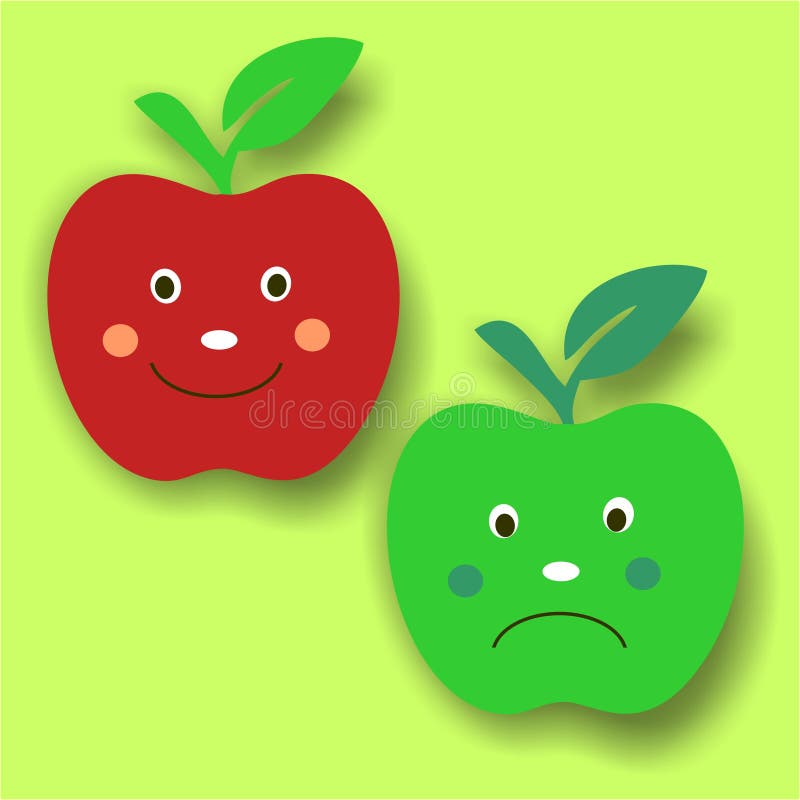 The Red Apple is Cheerful and the Green One is Sad. Vector Illustration ...