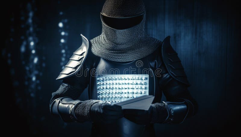 One Armored Knight, Armed with Sword and Shield, Faces Danger Generated ...