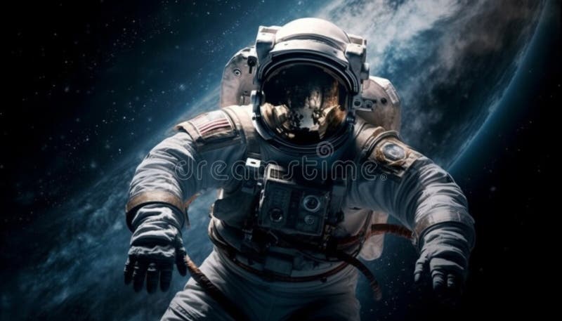 One Astronaut Explores Dark Galaxy with Robot Generated by AI Stock ...