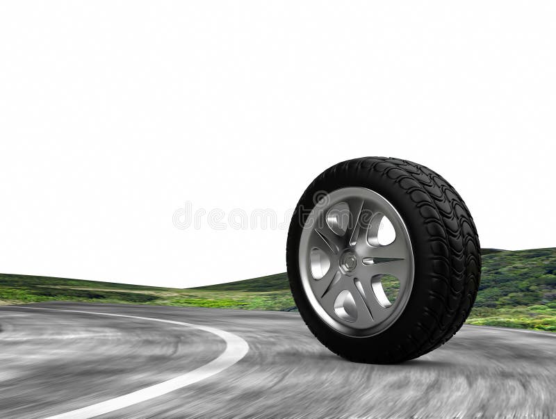 One Automobile Wheel on the Road. Stock Illustration - Illustration of ...