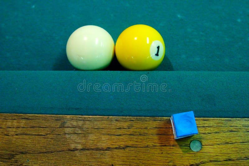 One Ball Touching Cue Ball on Pool Table Stock Photo - Image of green ...