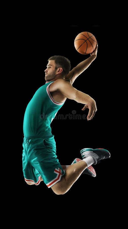 One Basketball Player Jump Isolation Stock Photo - Image of athlete ...