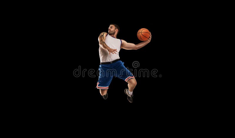 One Basketball Player Jump Isolation Stock Image - Image of basket ...