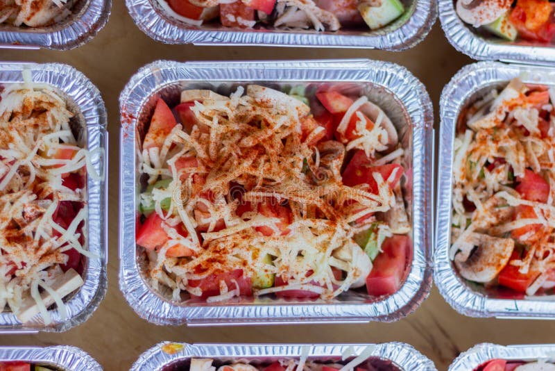 One of a Batch of Containers with Vegetables and Mushrooms Prepared for ...