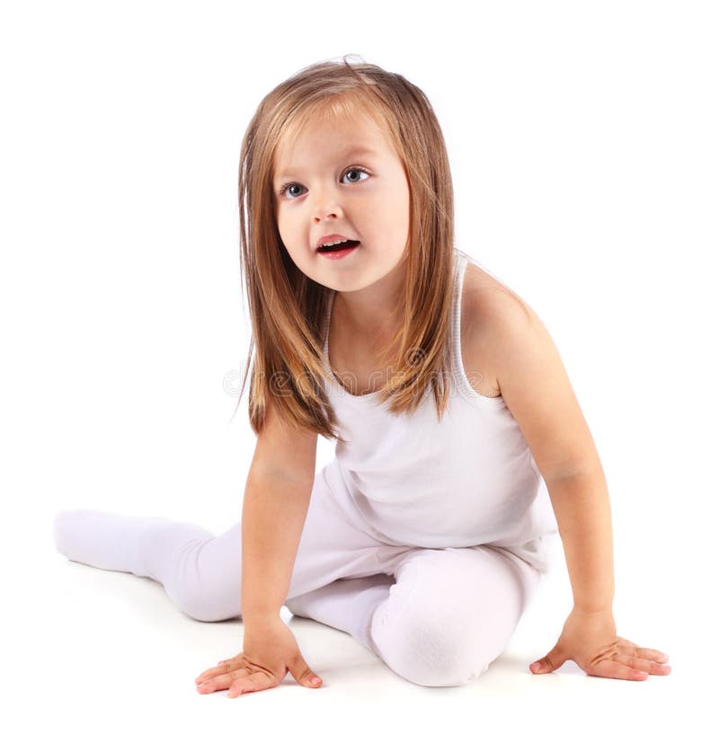 One Beautiful Small Girl Sits on White Background Stock Photo - Image ...