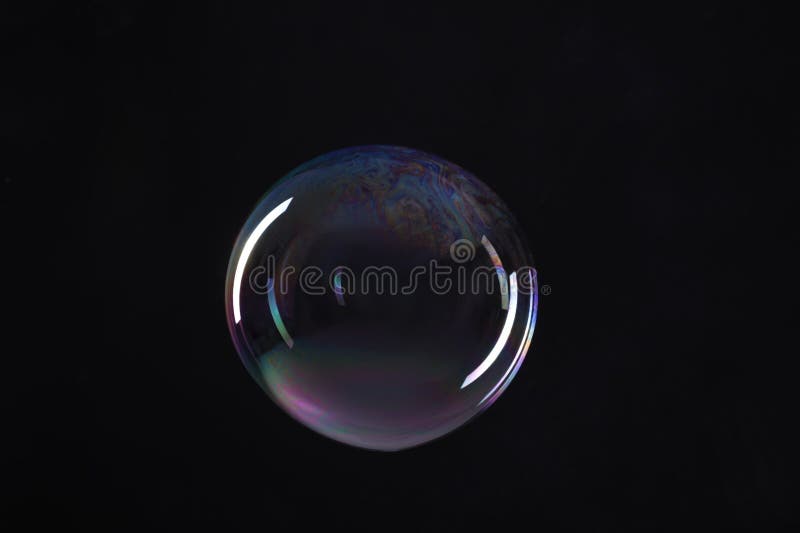 One Beautiful Soap Bubble on Black Background Stock Photo - Image of ...