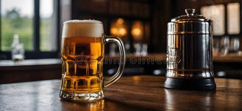 One Beer Mug on Table in Pub. Stock Image - Image of pint, froth: 320104213