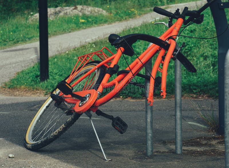 One Bicycle Missing a Wheel Stock Image - Image of bike, playground ...