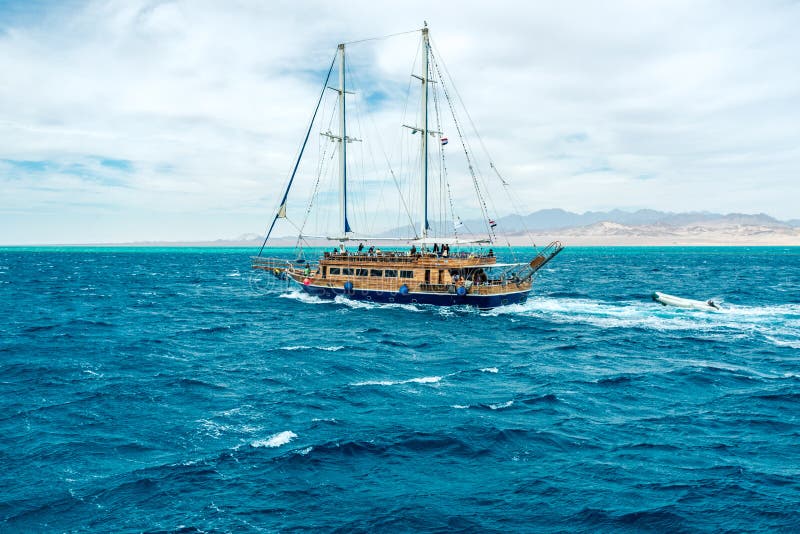 One Big Beautiful Ship on the Blue Sea. Horizontal Frame Stock Photo ...