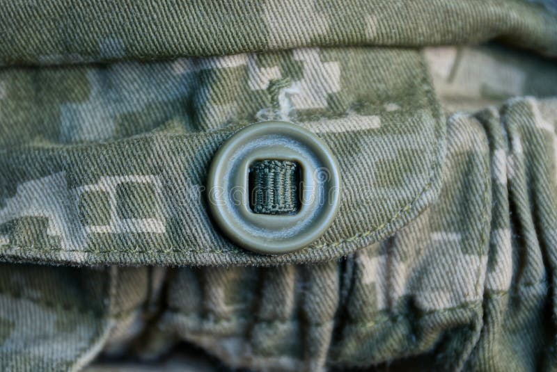 One Green Button on Camouflage Army Clothes Stock Photo - Image of ...