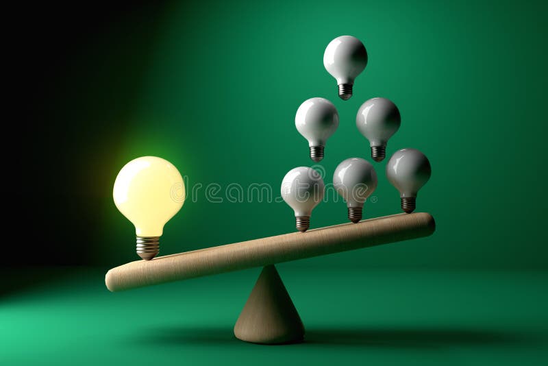 One Big Idea Versus Many Small Ideas with Light Bulbs - 3D Stock ...