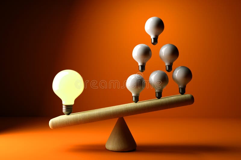 One Big Idea Versus Many Small Ideas with Light Bulbs - 3D Stock ...