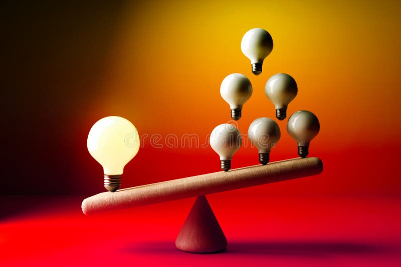 One Big Idea Versus Many Small Ideas with Light Bulbs - 3D Stock ...