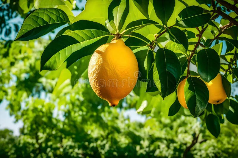 One Big Lemon Hanging in a Lemon-tree on a Sunny Day. Stock Photo ...
