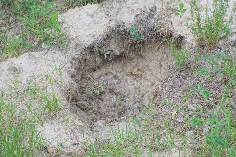 One Big Pit in Gray Sand in Nature Stock Photo - Image of hill, natural ...
