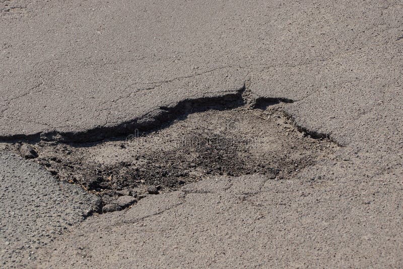 Big Pothole on the Gray Asphalt Road Stock Photo - Image of defect ...