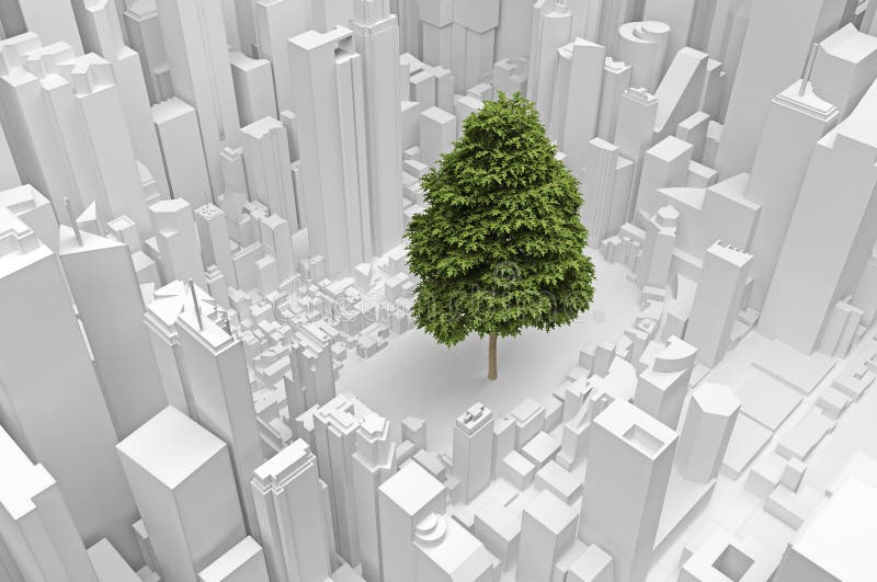 One Big Tree in an Abstract City Stock Illustration - Illustration of ...