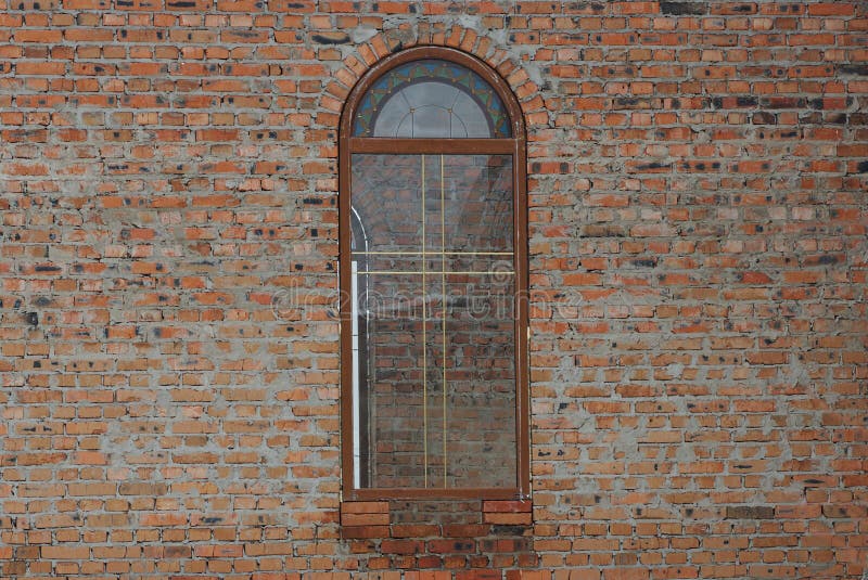 One Big Window on a Brown Brick Wall Stock Image - Image of home ...