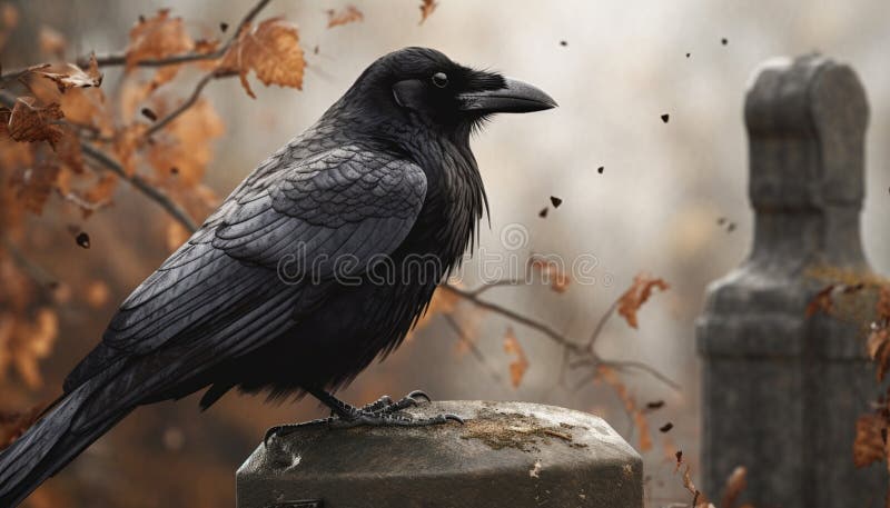 One Bird Perching on Branch, Black Feather, Evil Eye Generated by AI ...