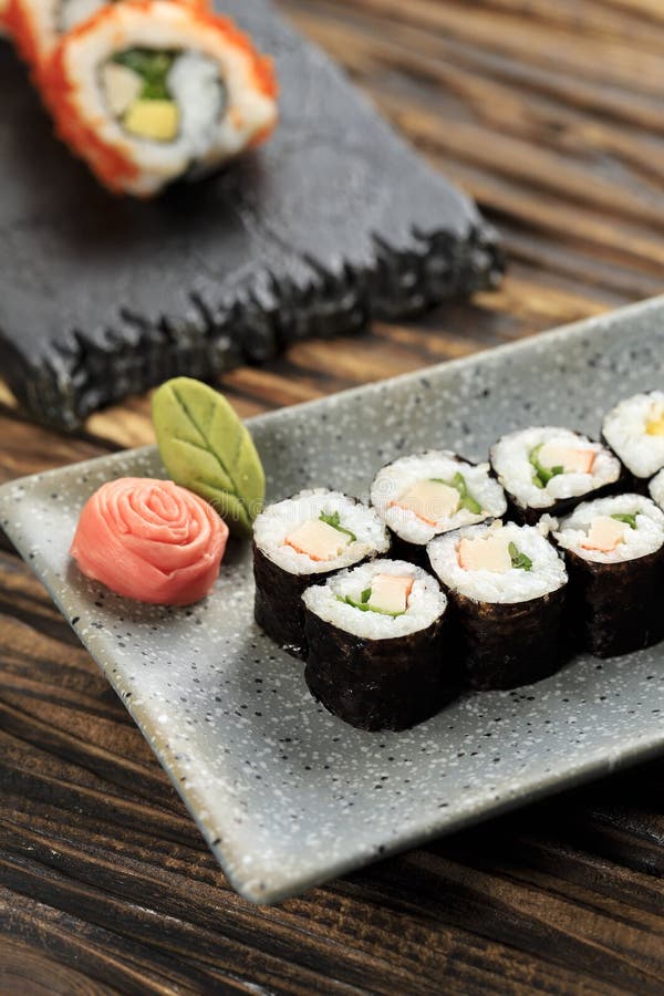 One Bite Size Mini Maki Sushi with Crab Stick Stock Photo - Image of ...