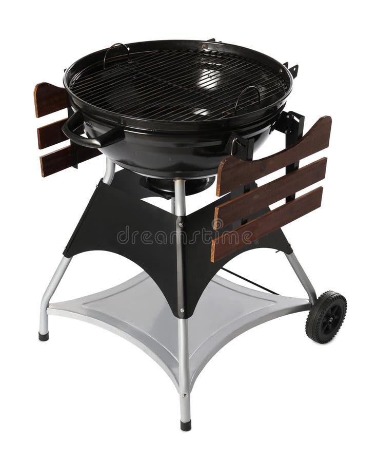 One Black Barbeque Grill Isolated on White. Cooking Appliance Stock ...