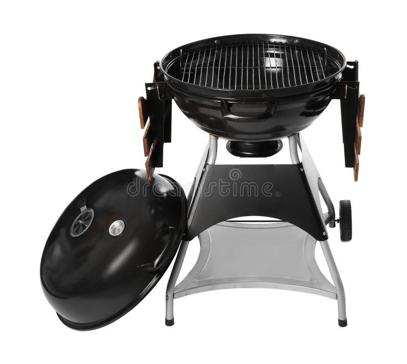 One Black Barbeque Grill Isolated on White. Cooking Appliance Stock ...